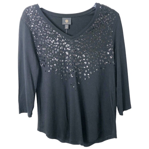 JM Collection | Tops | Jm Collection Nwt Womens Black Vneck 34 Sleeves ...